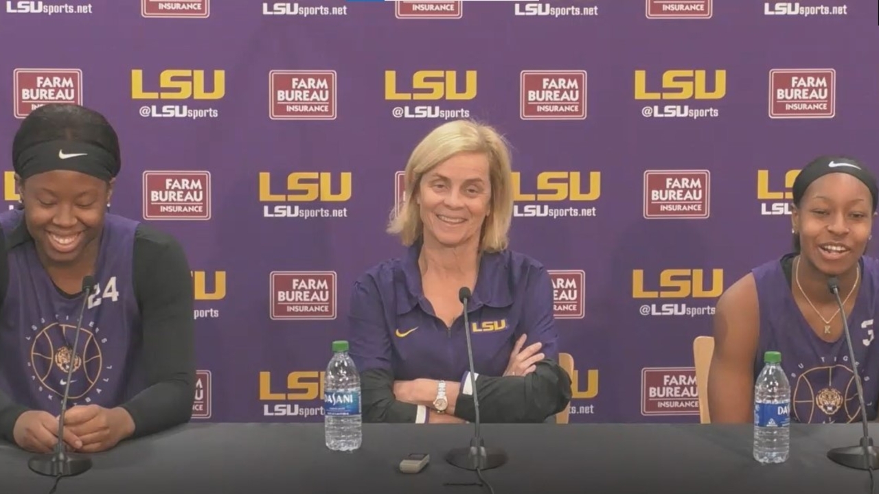 WATCH: LSU Coach Kim Mulkey, Aifuwa & Pointer talk UGA and more ...