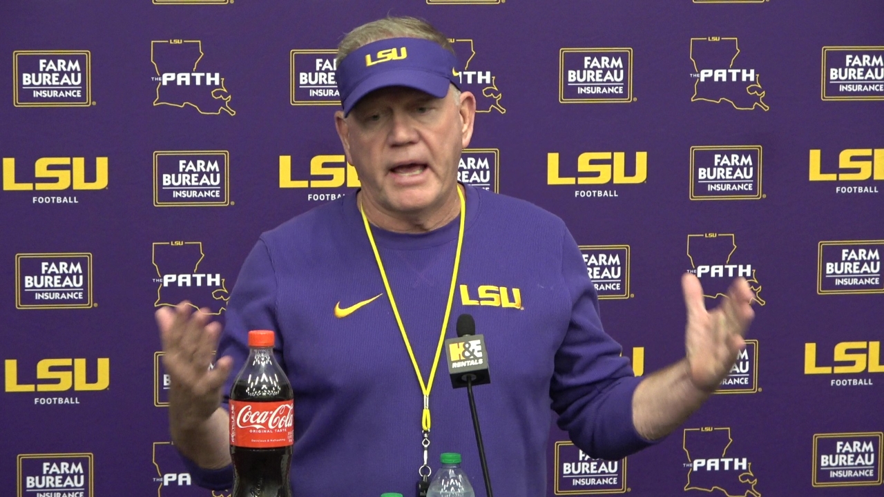 WATCH: LSU Brian Kelly addresses Kyren Lacy's death, Tuesday's practice ...