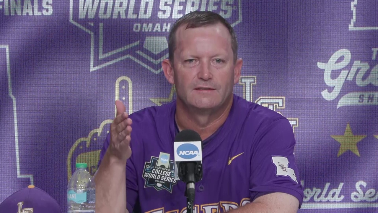 WATCH: LSU Jay Johnson, Game 1 CWS WIN over Coastal Carolina postgame ...