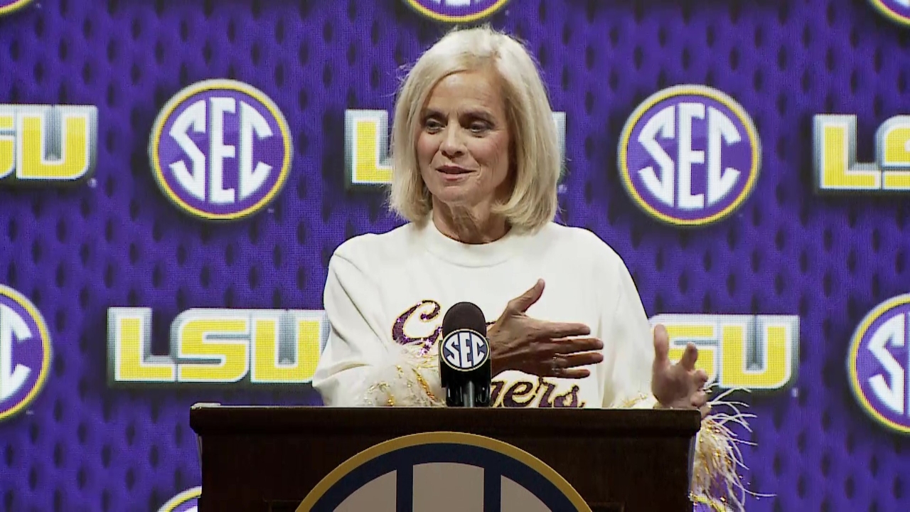 WATCH: LSU Kim Mulkey at SEC Basketball Tipoff '26 | TigerBait.com